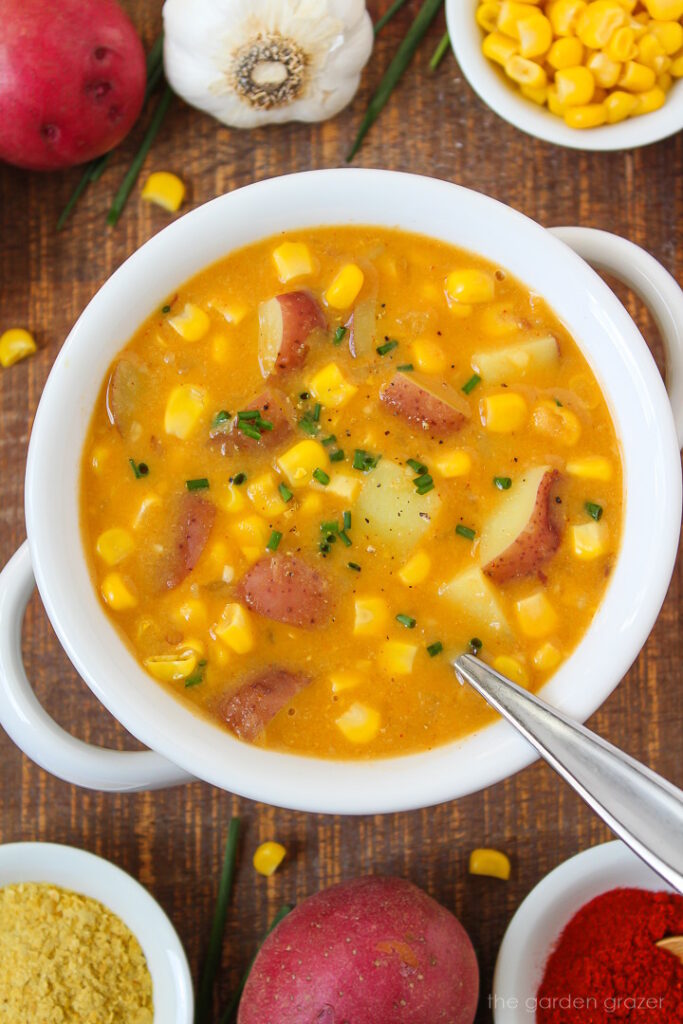 Vegan Potato Corn Chowder (Easy!) - The Garden Grazer