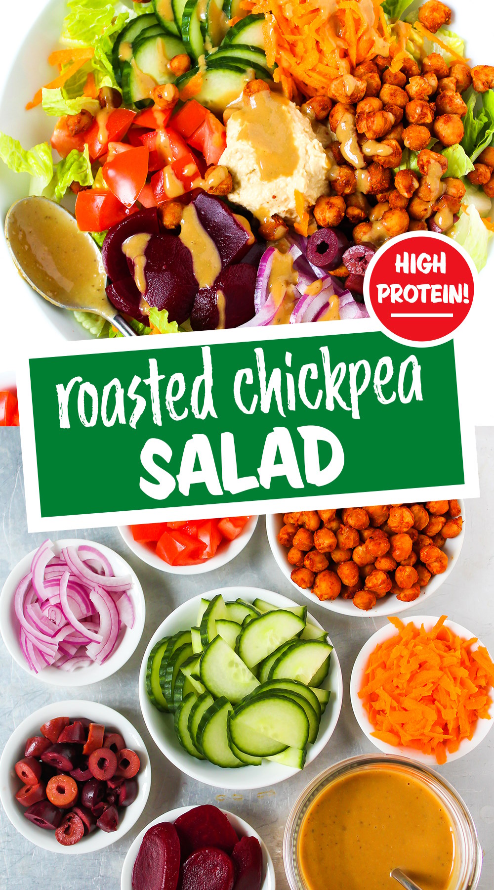 Roasted Chickpea Salad with Hummus - The Garden Grazer