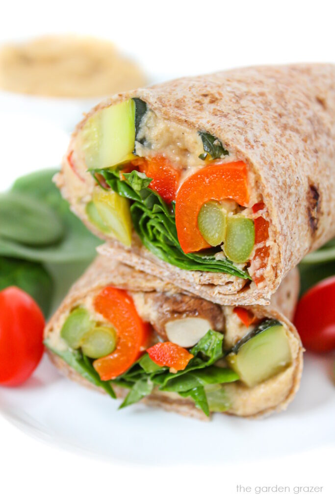 Roasted Veggie Wrap with Hummus - The Garden Grazer