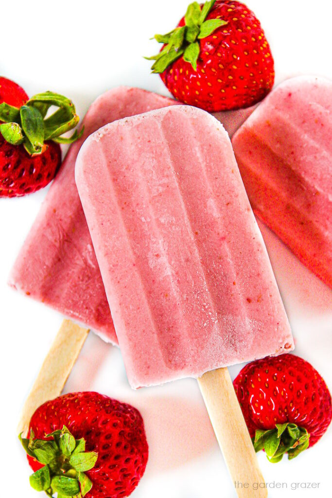 Strawberry Cream Popsicles (Vegan!) - The Garden Grazer