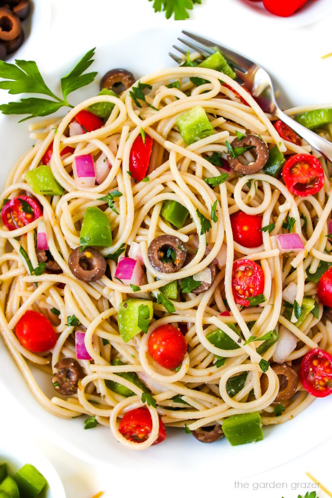 Spaghetti Salad (Easy!) - The Garden Grazer